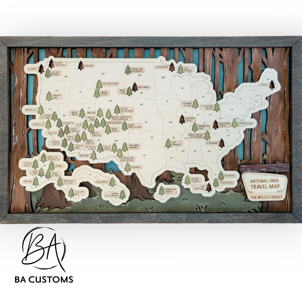 US National Parks Guide Map – BA Customs Engravings